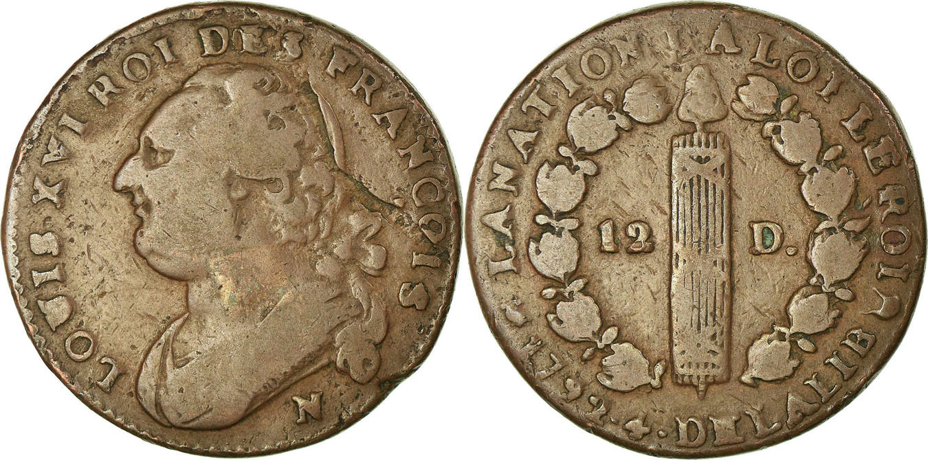 France 1792 N Coin, 12 deniers françois, Montpellier VF(20-25) | MA-Shops