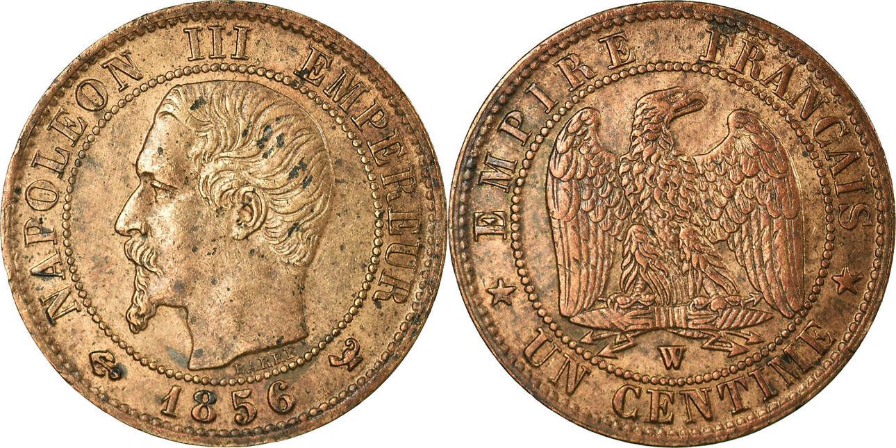 France Centime 1856 W Coin, Napoleon III, Napoléon III, Lille AU(50-53 ...