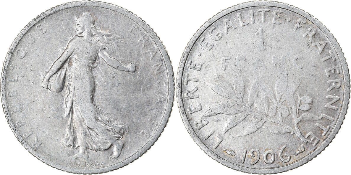 France Franc 1906 Paris Coin, Semeuse, Paris, Silver, KM:844.1 VF(20-25) | MA-Shops