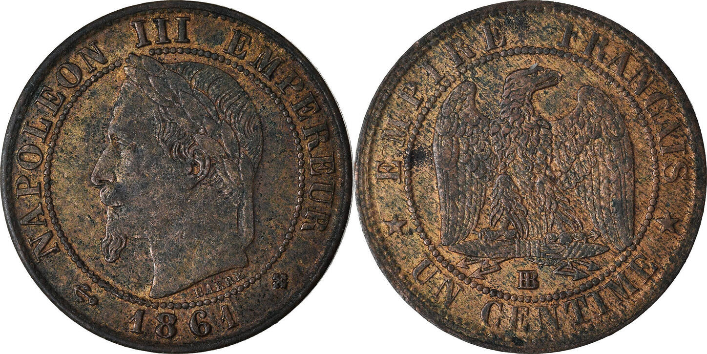 France Centime 1861 BB Coin, Napoleon III, Napoléon III, Strasbourg AU ...