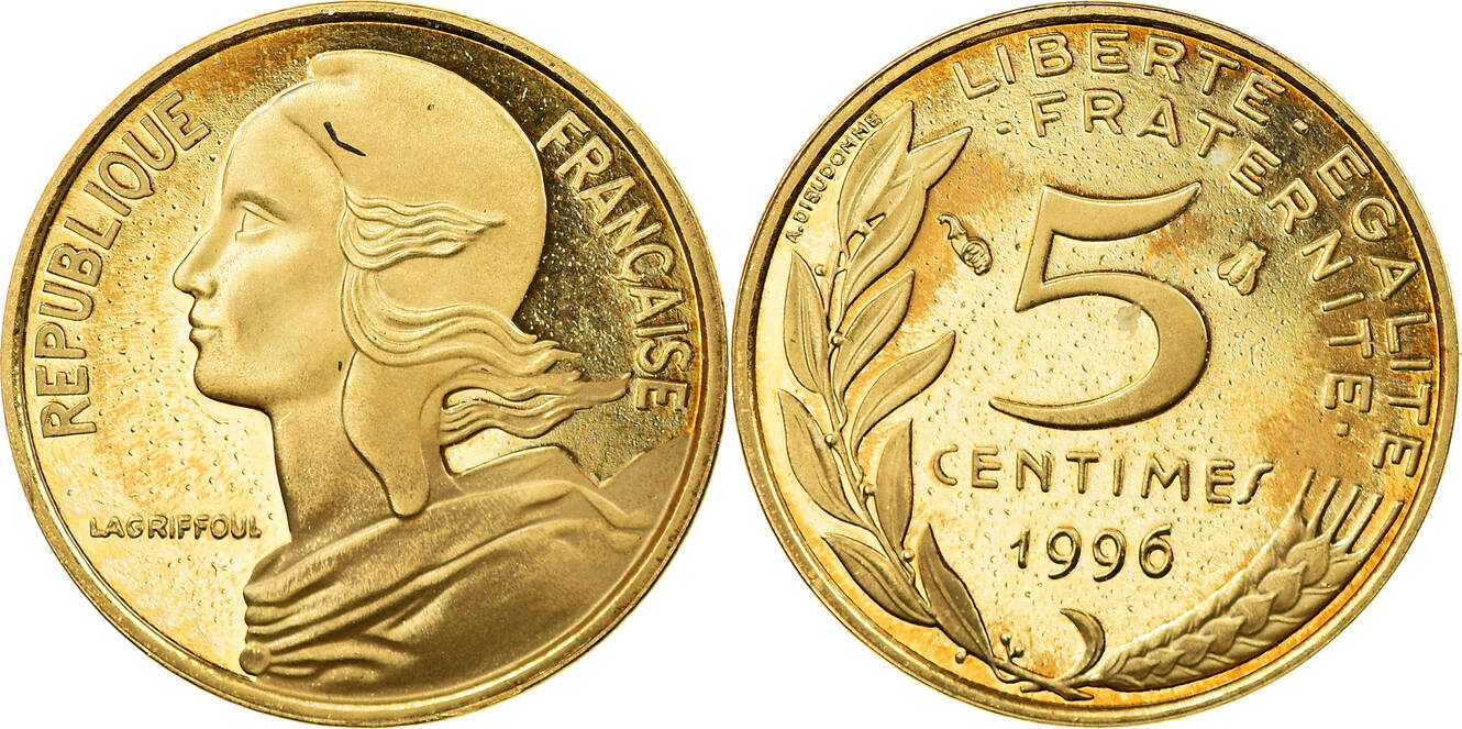 France 5 Centimes 1996 Paris Coin, Marianne, Paris, Proof, Aluminum ...
