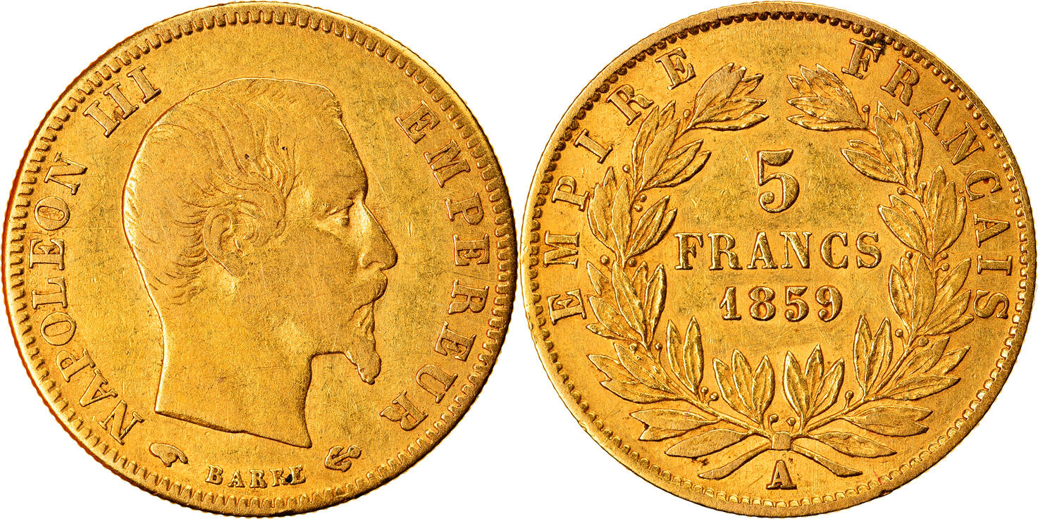 France 5 Francs 1859 A Coin, Napoleon III, Napoléon III, Paris VF(30-35 ...