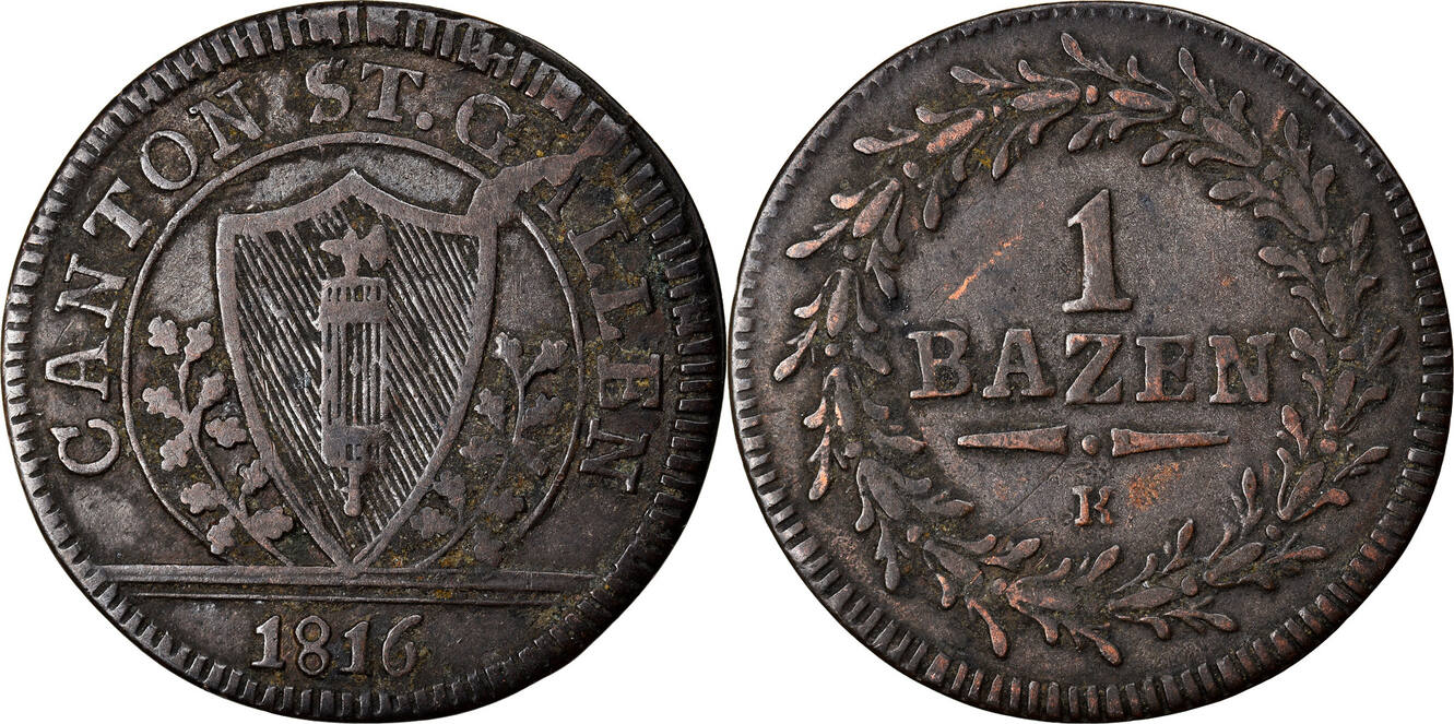SWISS CANTONS Batzen 1816 Bern Coin, SAINT GALL, Bern, Billon, KM:110 ...