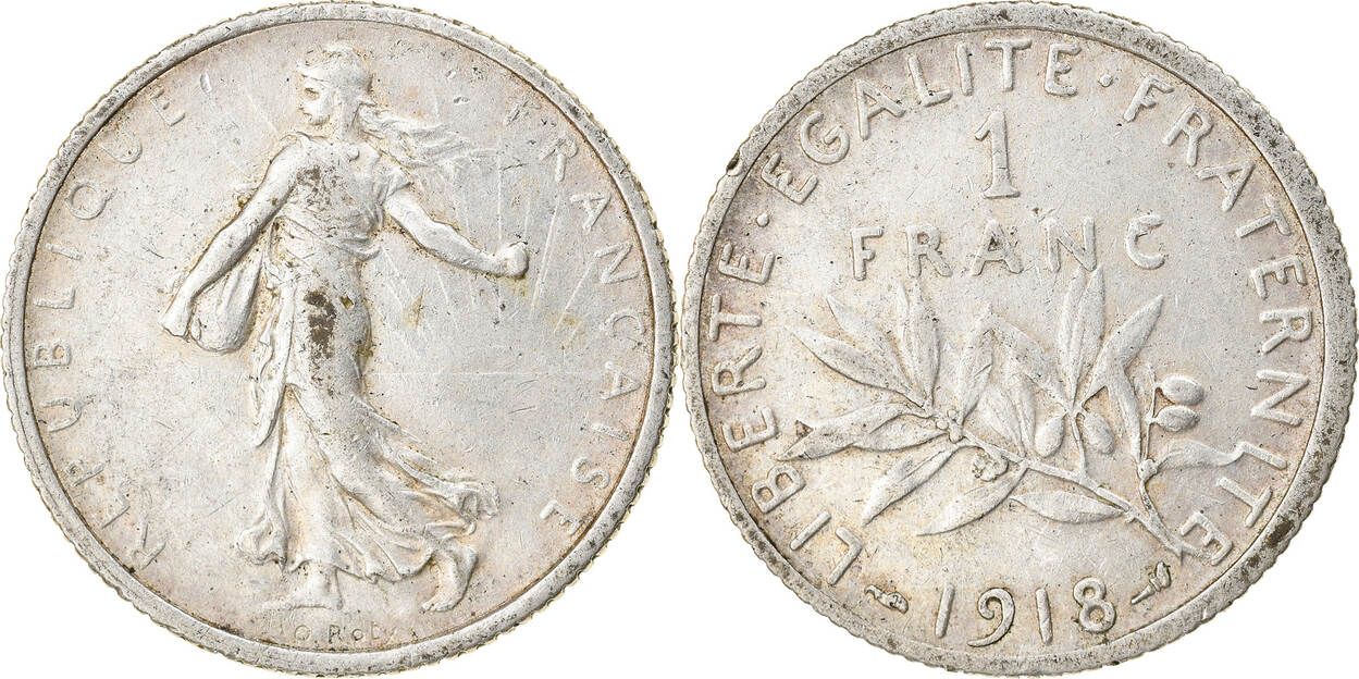 France Franc 1918 Paris Coin, Semeuse, Paris, error, Silver, KM:844.1 EF(40-45) | MA-Shops