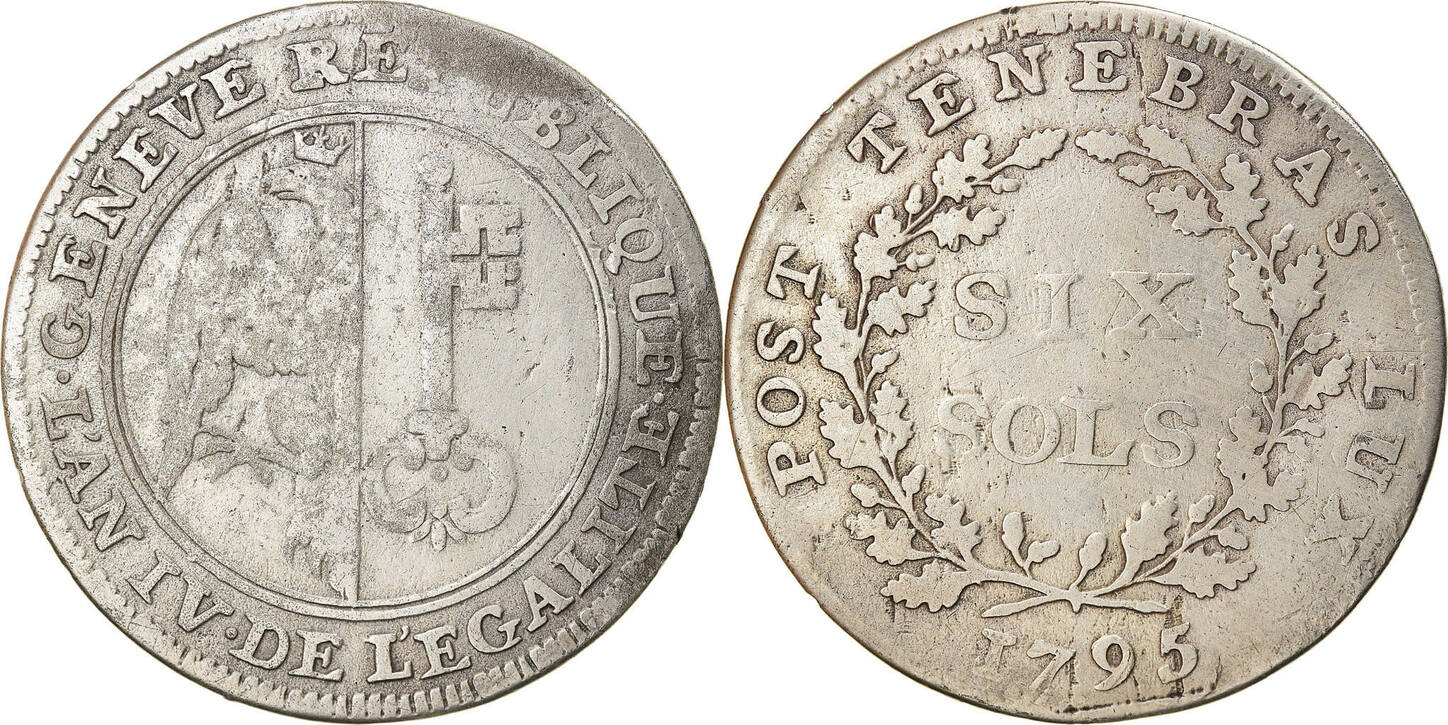 6 Sols 1795 Geneva Coin, SWISS CANTONS, GENEVA, Genève, Copper, KM:109a ...
