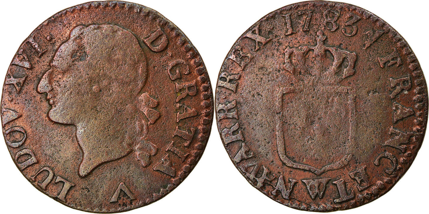 France 1783 W Coin, Louis XVI, Liard, Lille, Copper EF(40-45) | MA-Shops