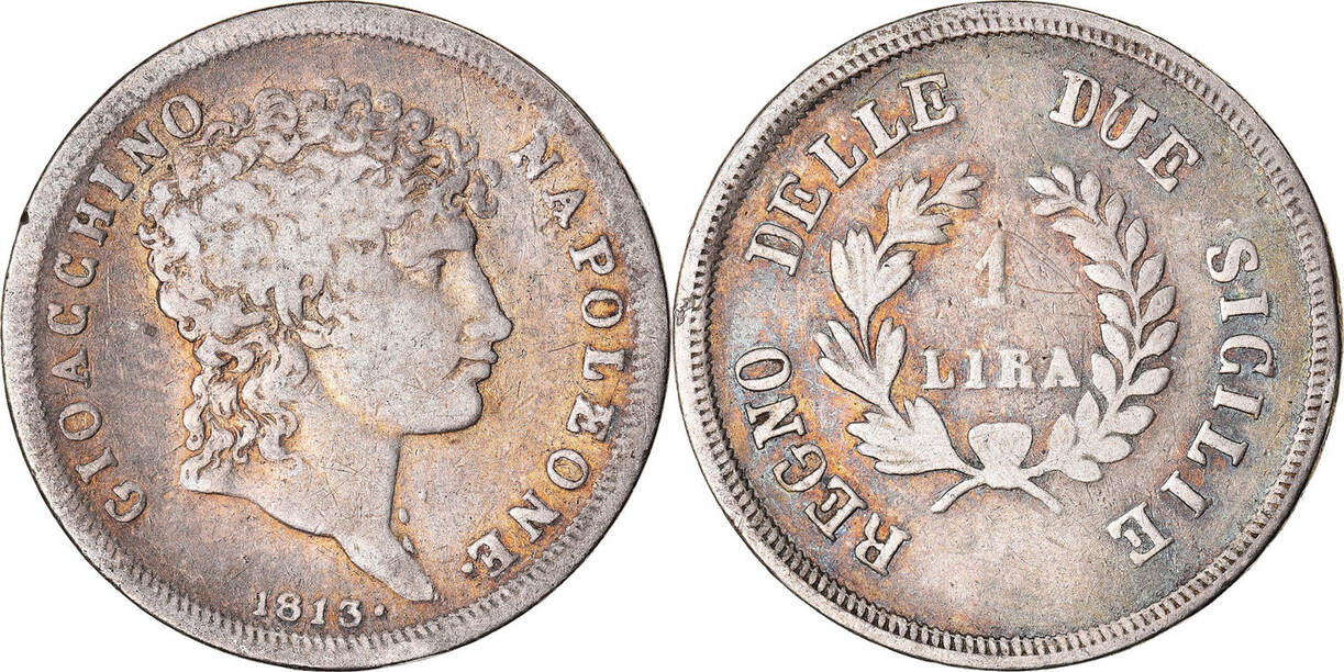 ITALIAN STATES Lira 1813 Coin, NAPLES, Joachim Murat, Silver VF(20-25 ...
