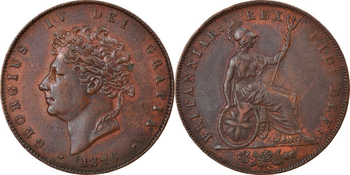 Great Britain 1/2 Penny 1826 Coin, George IV, Copper, KM:692 AU(50-53 ...
