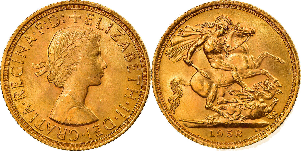 Great Britain Sovereign 1958 Coin, Elizabeth II, Gold, KM:908 AU(55-58 ...