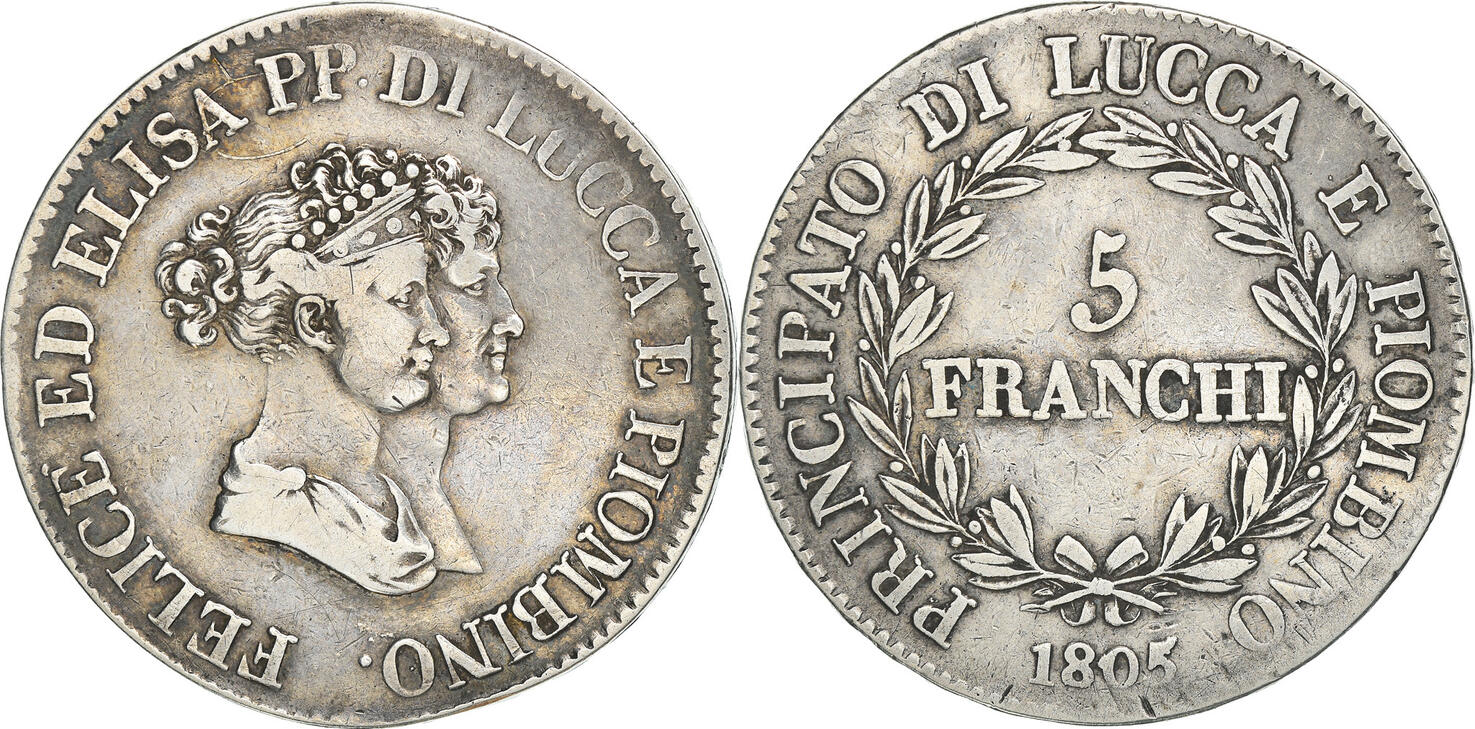 ITALIAN STATES 5 Franchi 1805 Firenze Coin, LUCCA, Felix and Elisa ...
