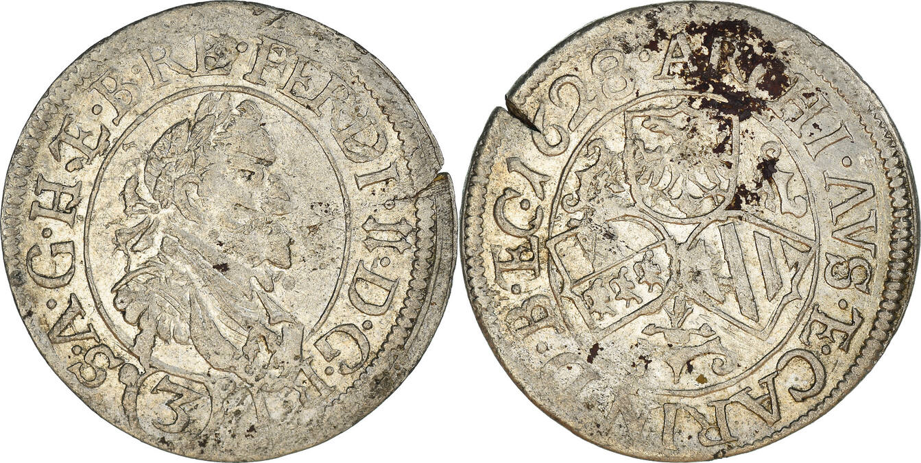 Austria 3 Kreuzer 1628 Saint Veit Coin, Ferdinand II, Saint Veit, Silver EF(40-45) | MA-Shops