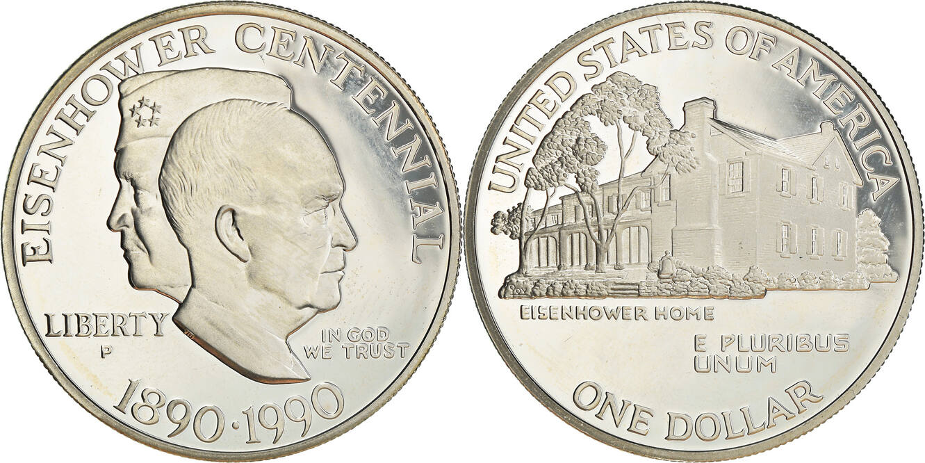 United States Dollar 1990 P Coin, U.S. Mint, Philadelphia, Proof MS(65 ...