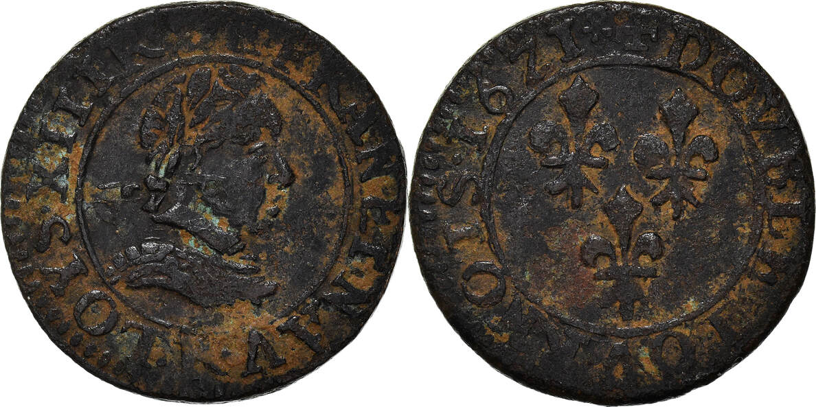 France Double Tournois 1621 Saint-André de Ville Coin, Louis XIII ...