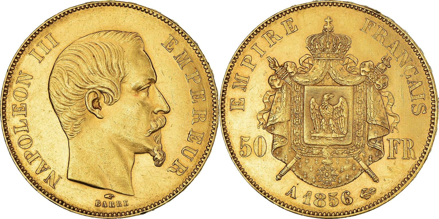 France 50 Francs 1856 A Coin, Napoleon III, Paris, Gold, KM:785.1 AU(50 ...