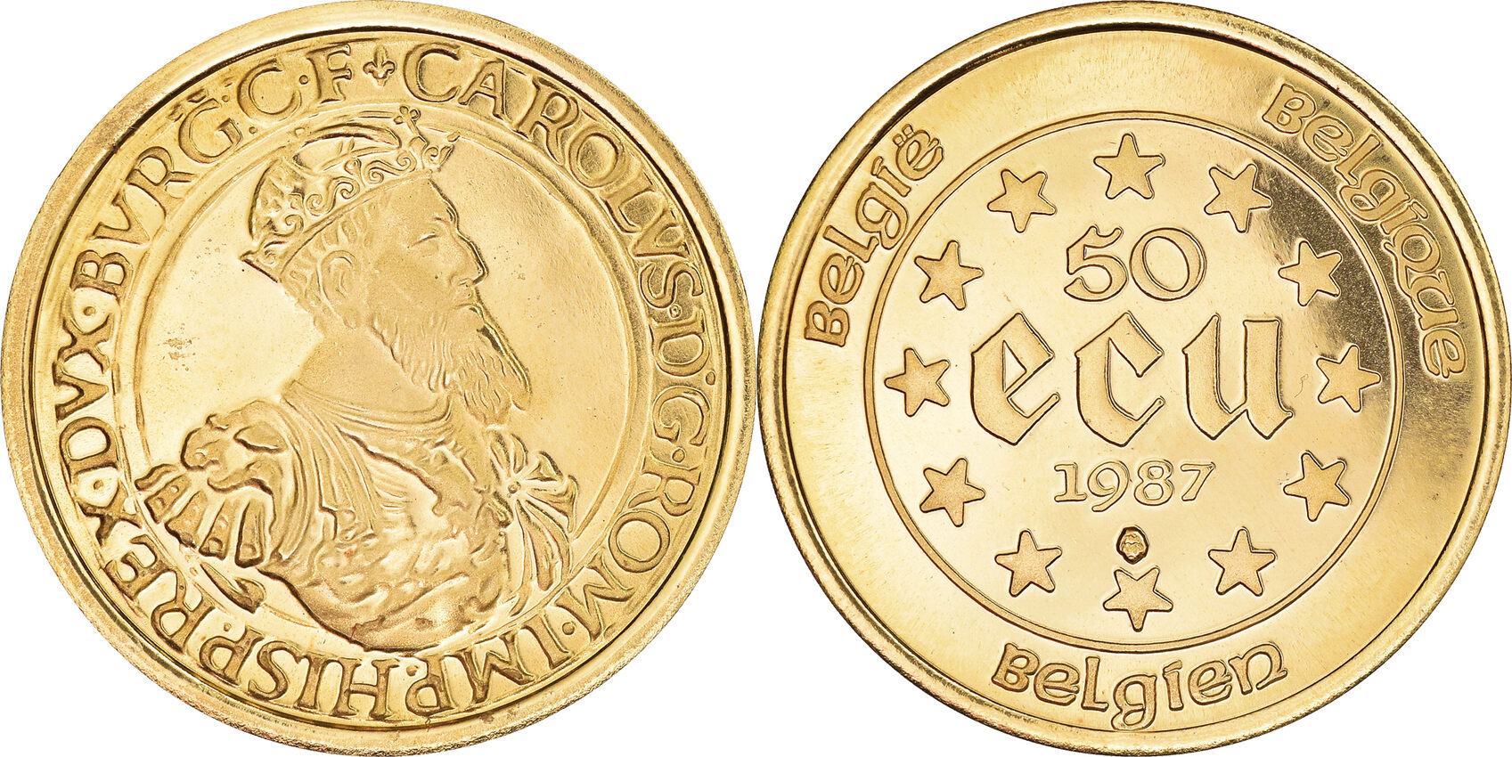 Belgium 50 Ecu 1987 Brussels Coin, Brussels, Gold, KM:167 MS(65-70 ...