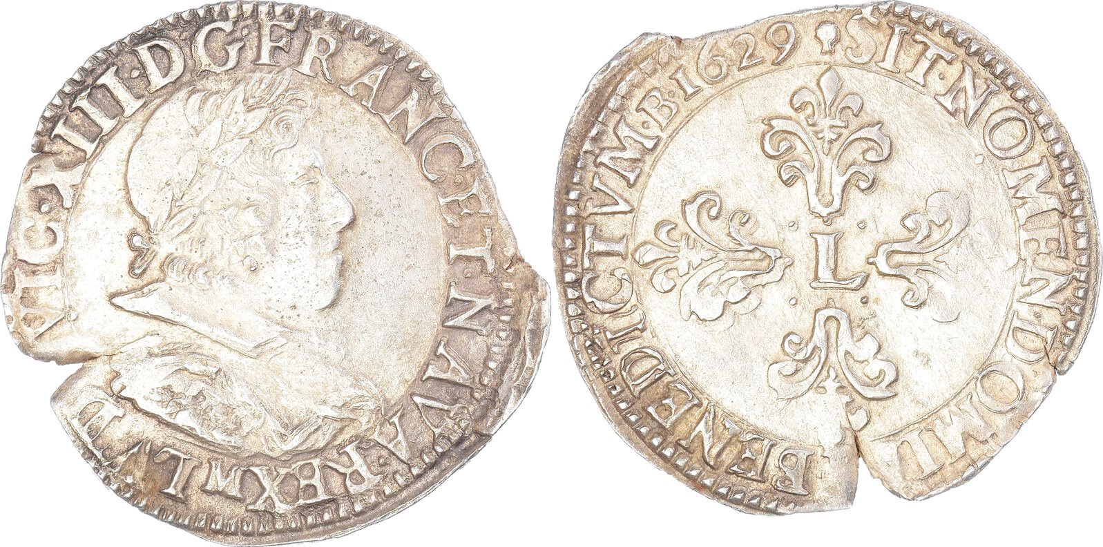 France 1/2 Franc 1629 M Coin, Louis XIII, buste lauré au col plat AU(50 ...