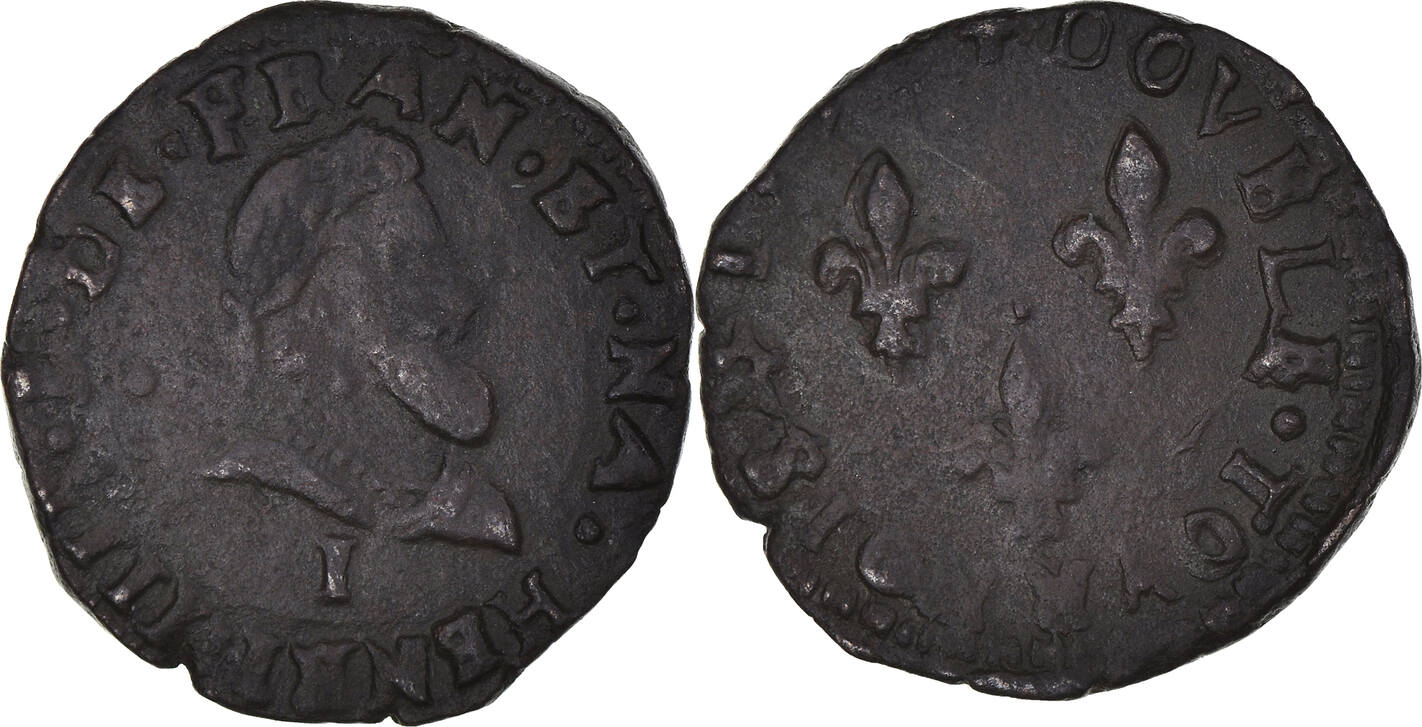 France Double Tournois 1593 Limoges Coin, Henri IV, Limoges, Copper EF ...