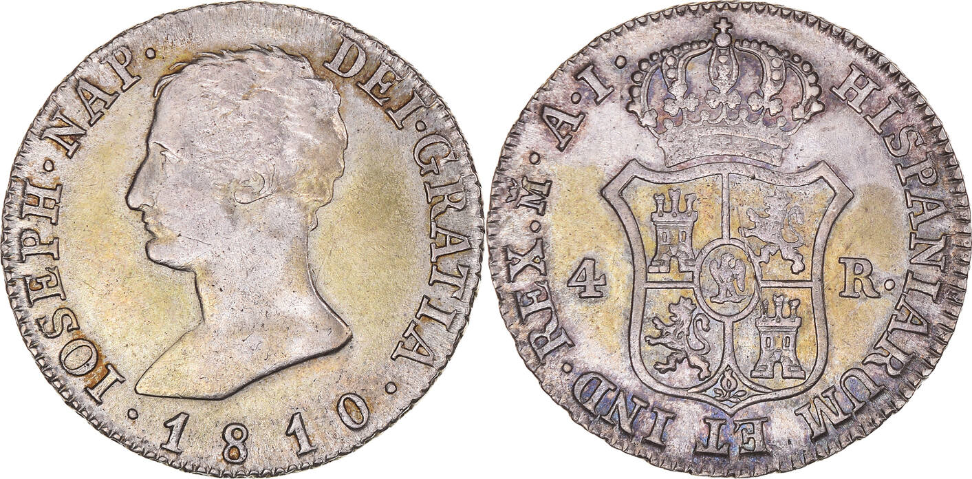 Spain 4 Réales 1810 Madrid Coin, Joseph Napoleon, Madrid, Silver EF(40 ...