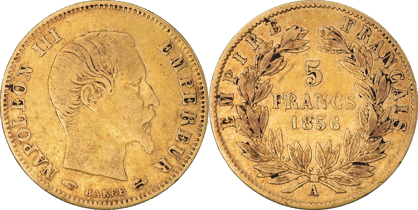 France 5 Francs 1856 Paris Coin, Napoleon III, Paris, Gold, KM:787.1 VF ...