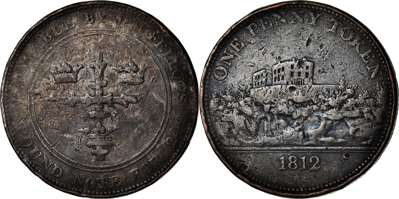 Great Britain Penny Token 1812 Coin, Nottinghamshire, J. M. Fellows VF ...
