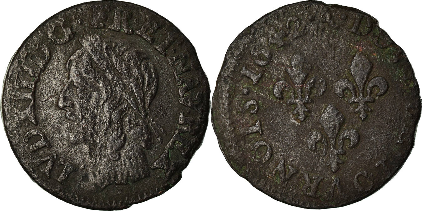 France 1642 A Coin, Louis XIII, Double tournois de Warin, Paris VF(30 ...