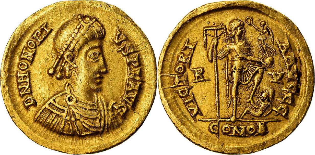 Solidus Coin, Honorius, Ravenna, Gold, RIC:1287 AU(50-53) | MA-Shops