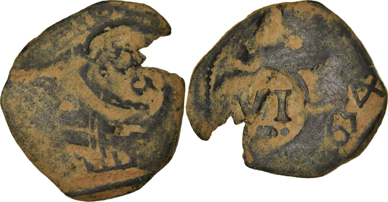 Spain 6 Maravedis 1654 Madrid Coin, Philip IV, Madrid, Copper F(12-15 ...