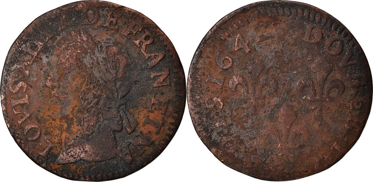 France Double Tournois 1642 Coin, Louis XIII, Copper VF(20-25) | MA-Shops