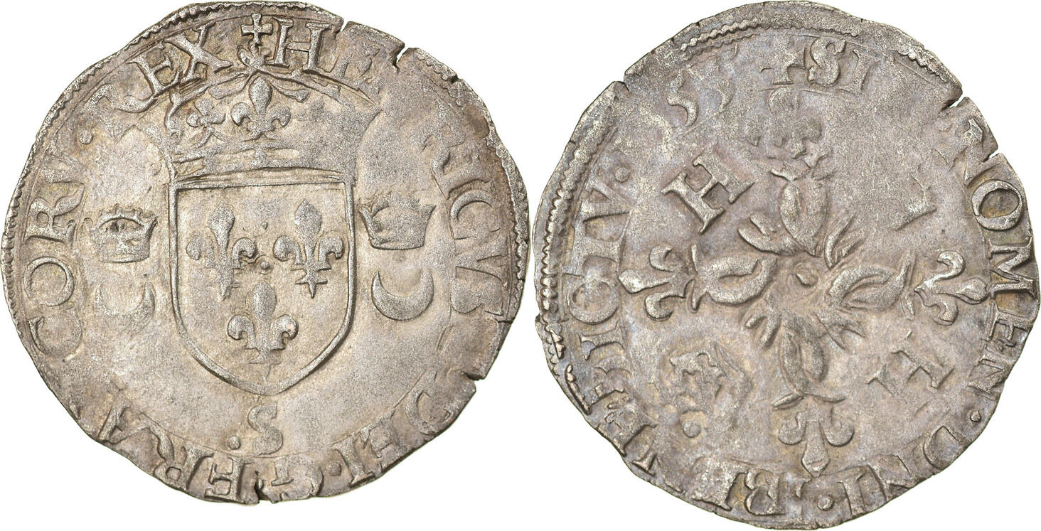 France Douzain aux croissants 1555 Troyes Coin, Henri II, Troyes ...