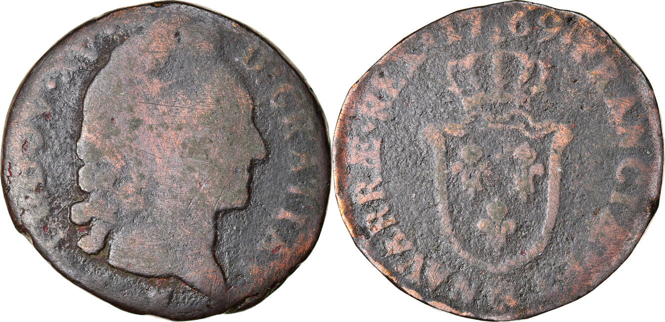 France 1769 Aix Coin, Louis XV, Sol d'Aix, Aix, Copper, KM:542 VG(8-10 ...