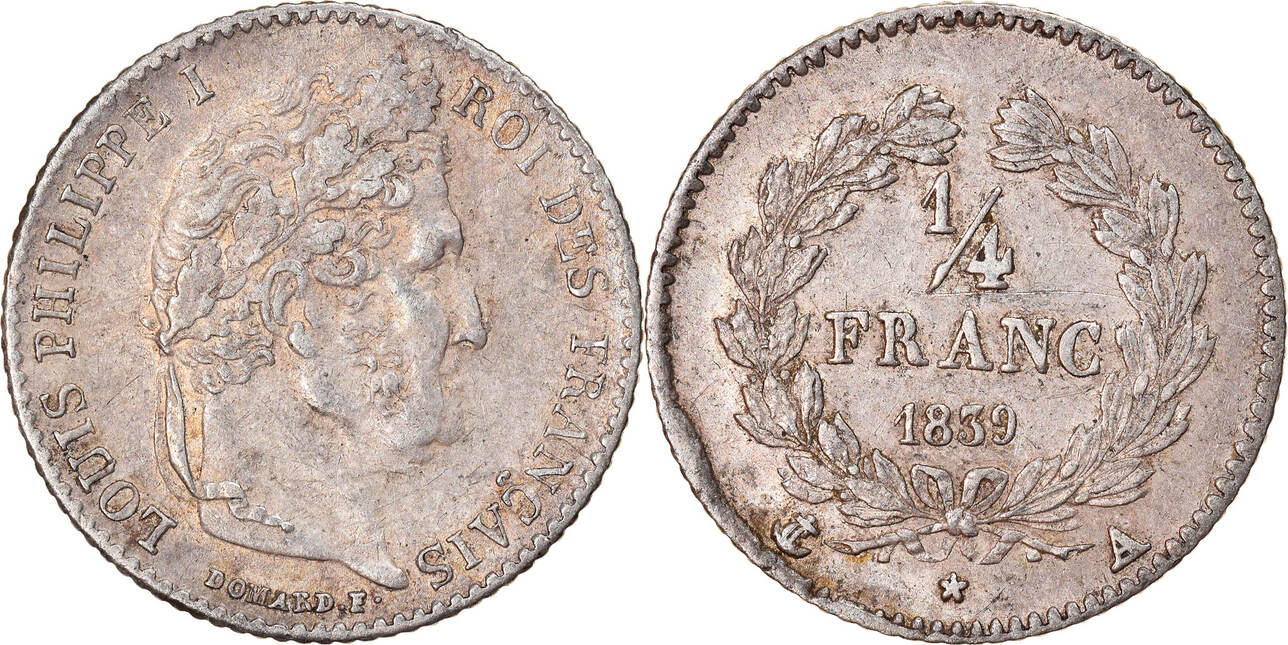 France 1/4 Franc 1839 A Coin, Louis-Philippe, Paris, Silver AU(50-53 ...