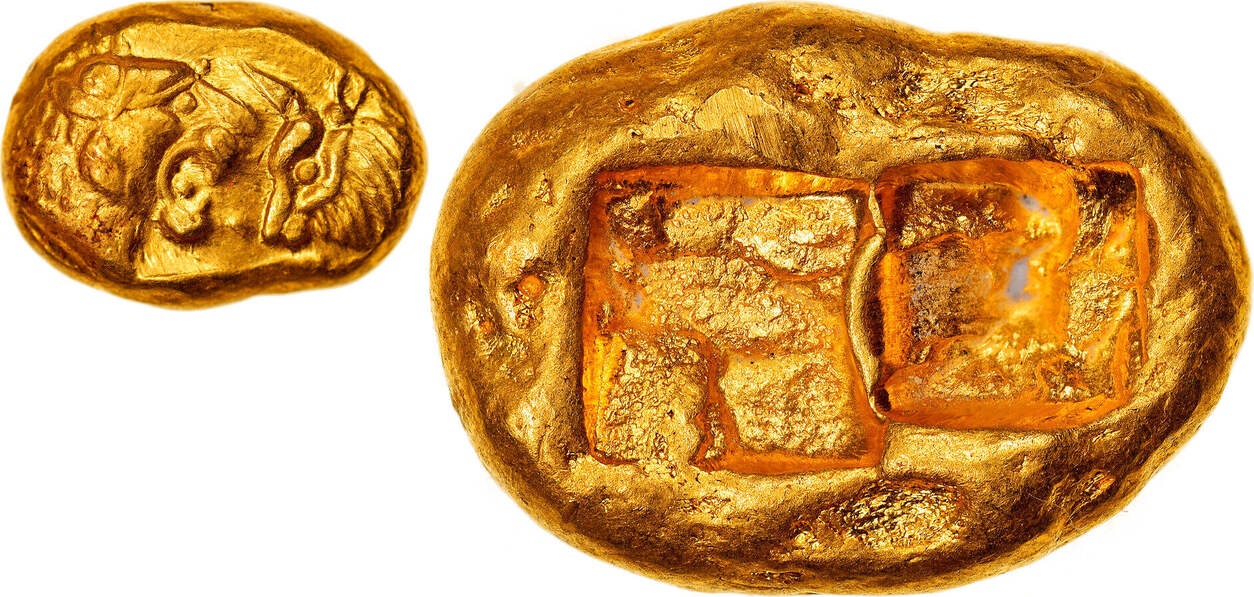 Stater 553-539 BC Sardes Coin, Lydia, Kroisos, Sardes, Gold AU(55-58 ...