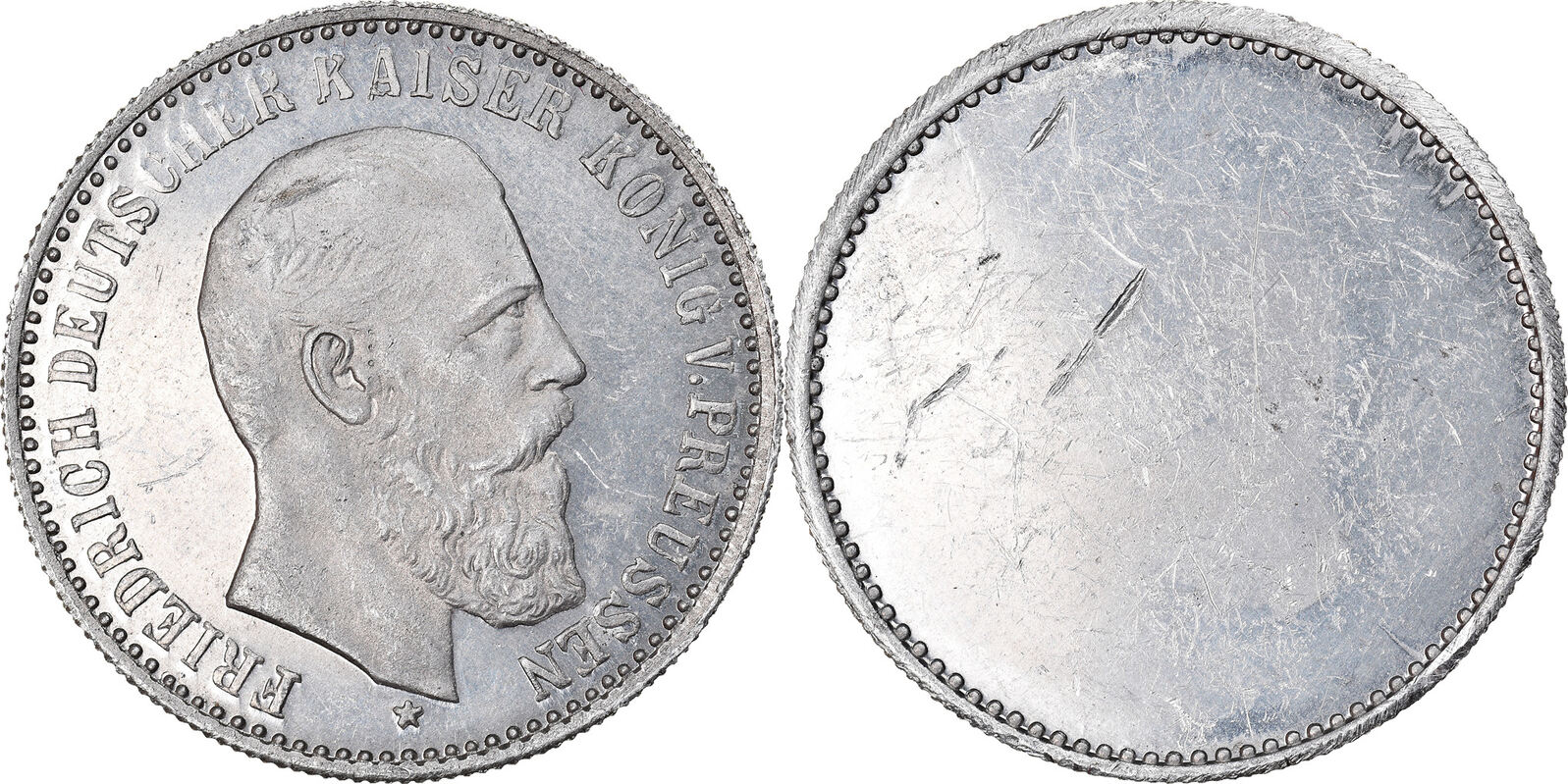 Germany 2 Mark Coin, Friedrich III, Uniface Obverse Die Trial, Tin MS ...