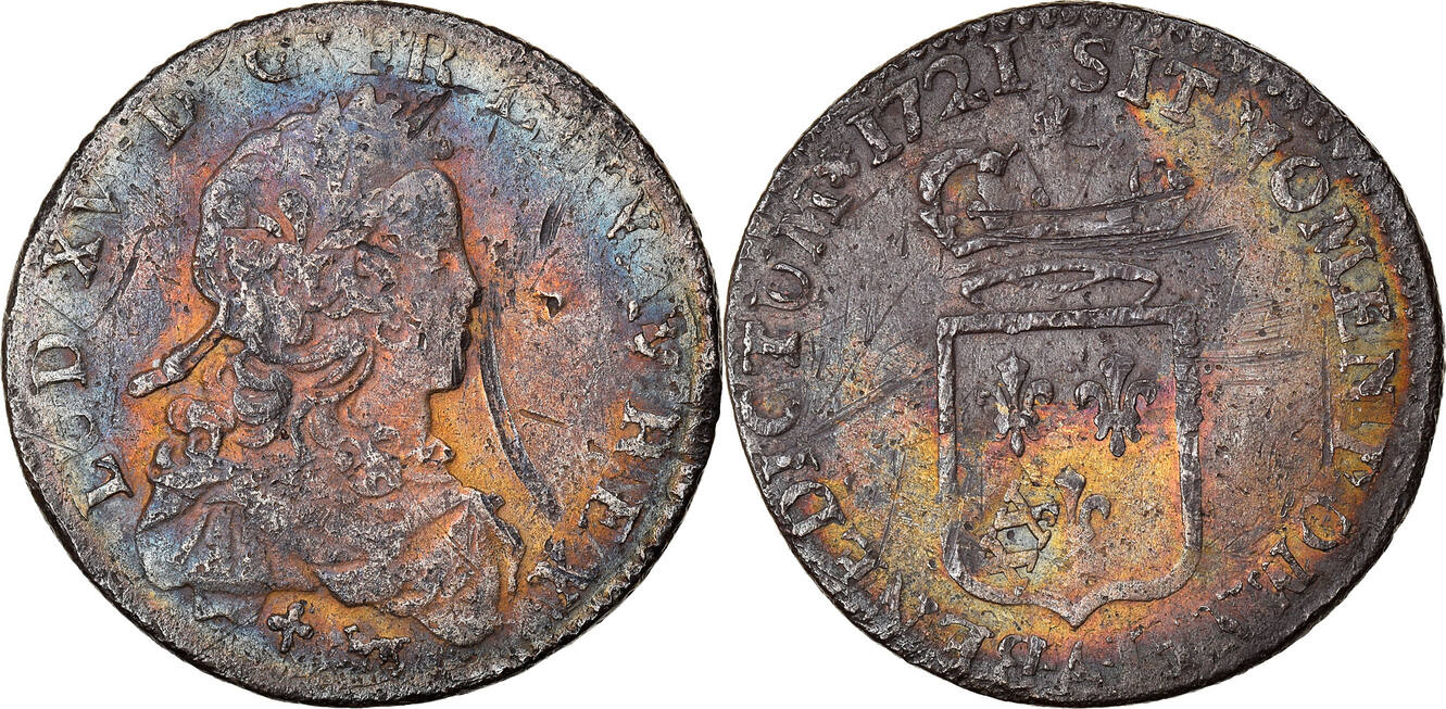 1/6 Ecu 1721 Paris Coin, Louis XV, 1/6 Écu de France, Paris VF(20-25 ...