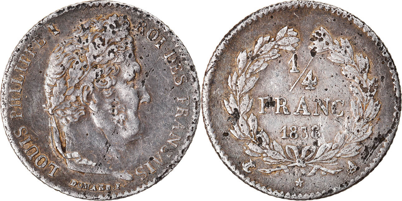 France 1/4 Franc 1838 A Coin, Louis-Philippe, Paris, Silver EF(40-45 ...