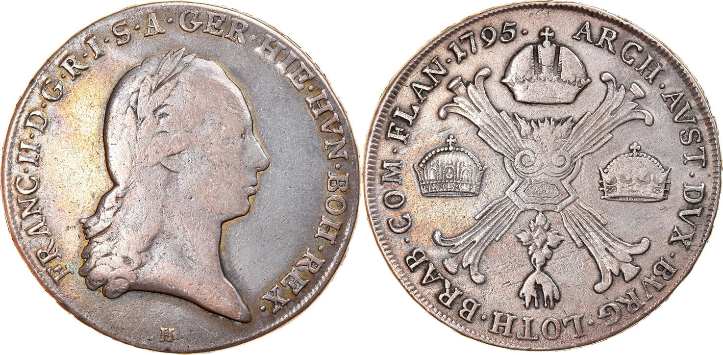 AUSTRIAN NETHERLANDS Kronenthaler 1795 H Coin, Franz II, Hall VF(30-35 ...