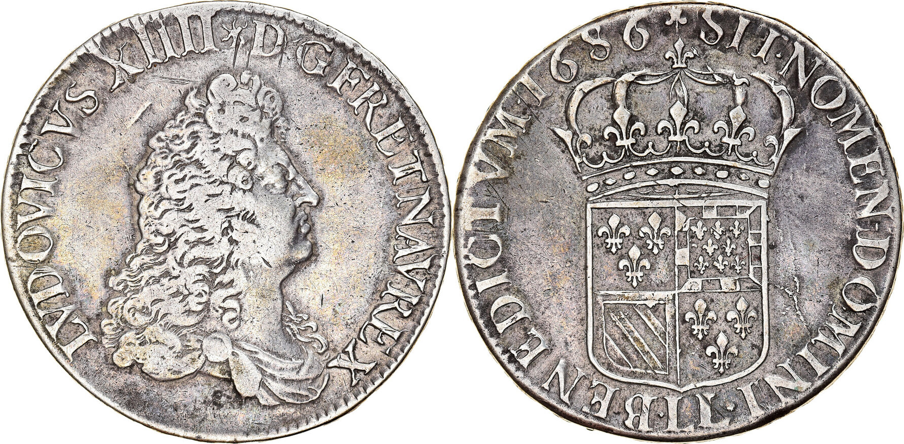 France Écu de Flandre 1686 Lille Louis XIV, Lille, Silver, Gadoury:215 ...