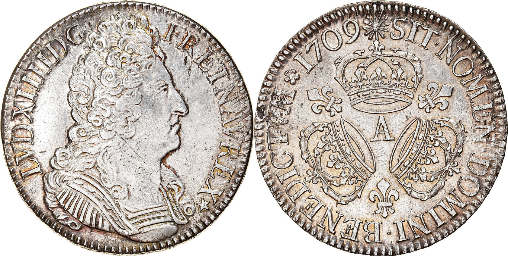 France Ecu 1709 A Coin, Louis XIV, Écu aux 3 couronnes, Paris AU(55-58 ...