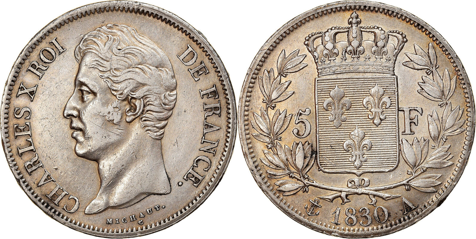 France 5 Francs 1830 A Coin, Charles X, Paris, Silver, KM:727 AU(50-53) | MA-Shops