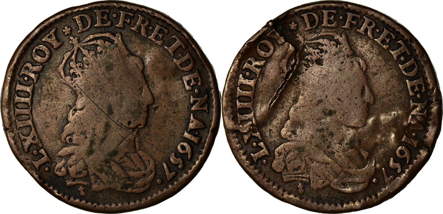 France Liard Double Face 1657 Coin, Louis XIV, Copper, Gadoury:80 F(12 ...