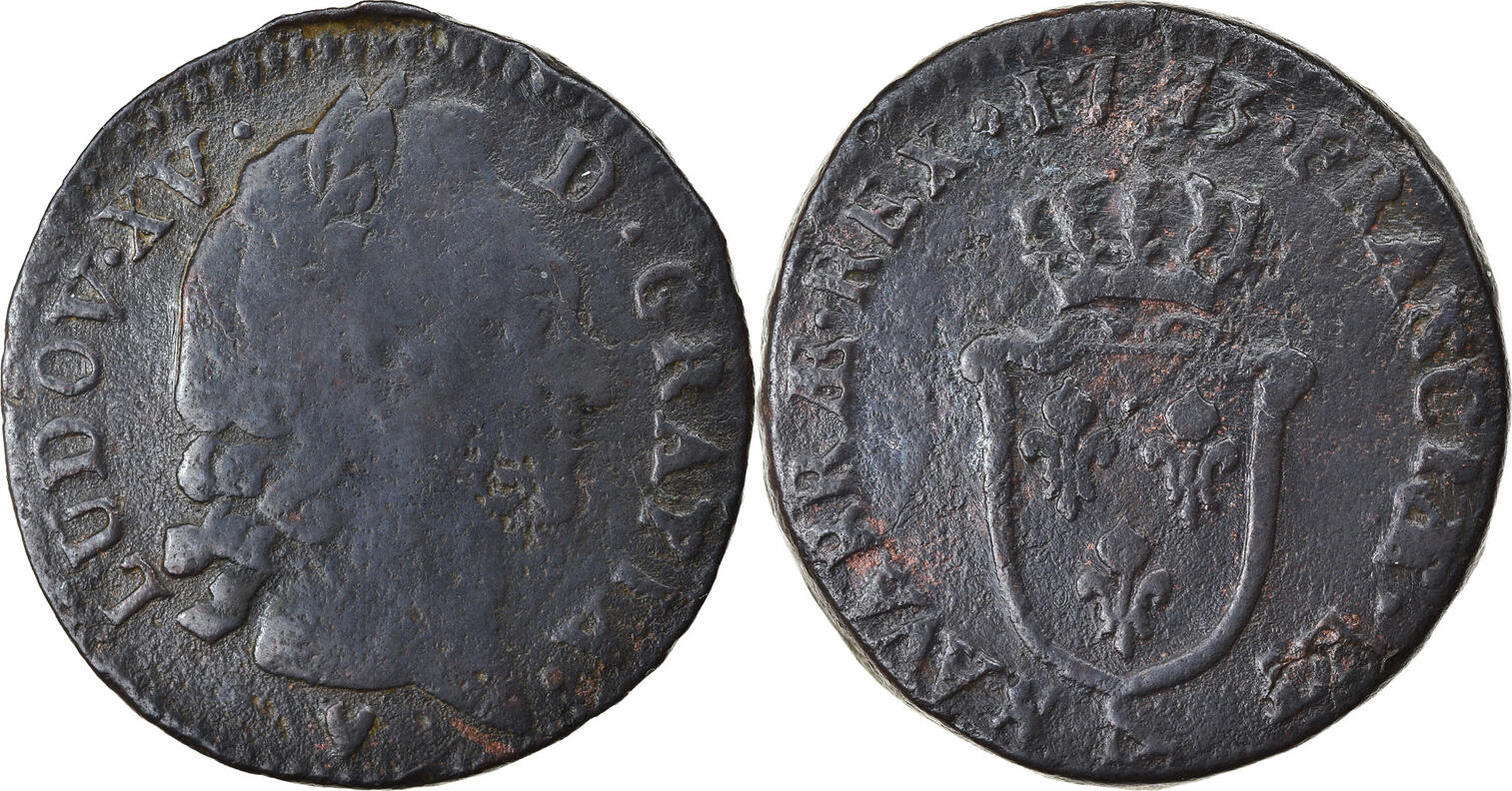 France 1773 Aix Coin, Louis XV, Sol d'Aix, Aix, Copper, KM:542 VF(30-35 ...