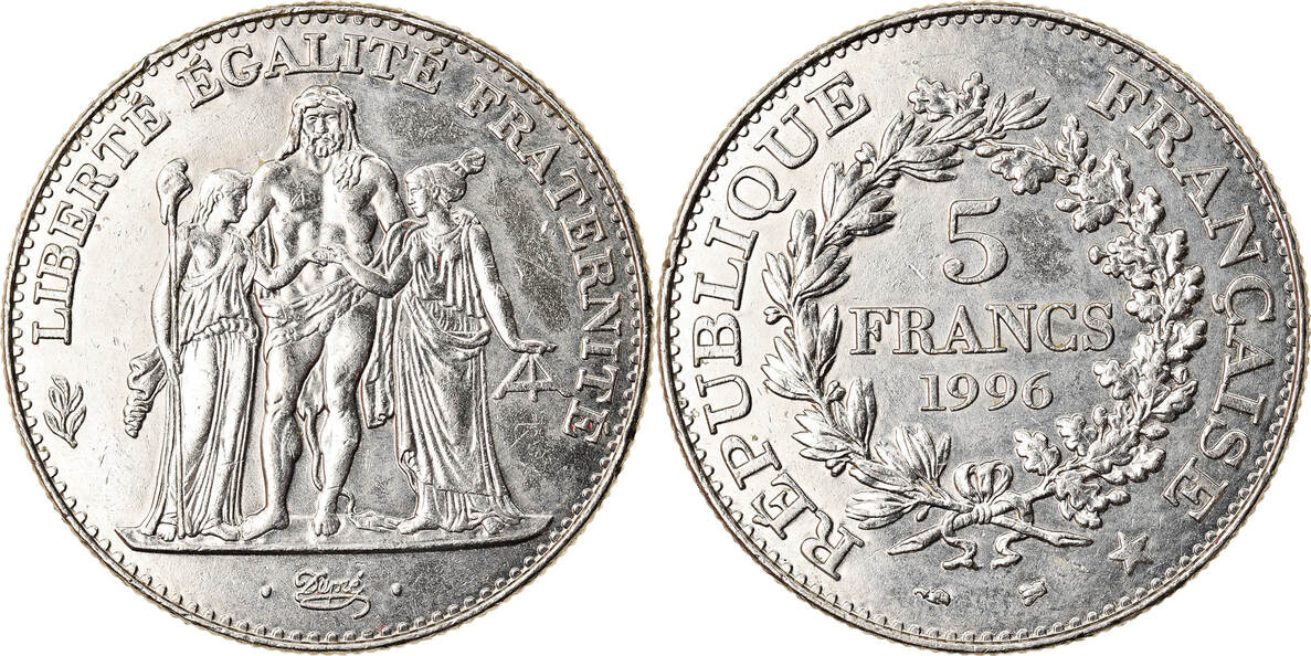France 5 Francs 1996 Paris Coin, Hercule, Paris, Nickel, KM:1155 MS(60 ...