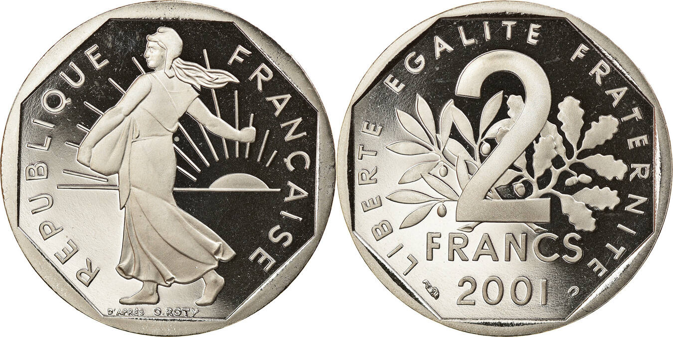 France 2 Francs 2001 Paris Coin, Semeuse, Paris, Proof, Nickel MS(65-70 ...