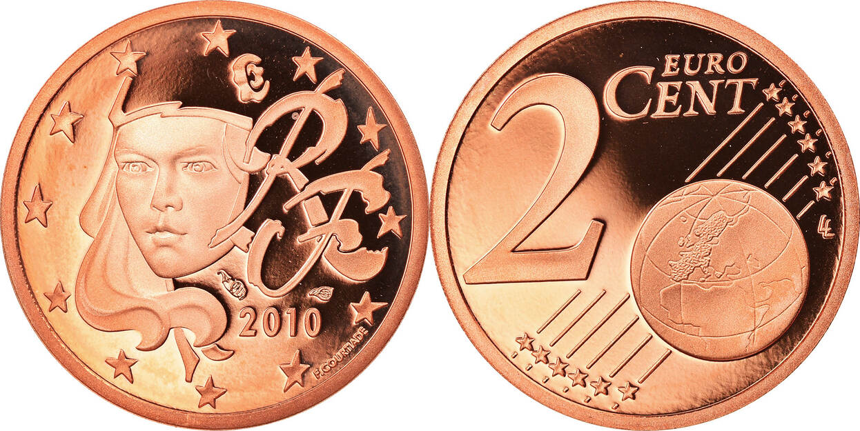 France 2 Euro Cent 2010 Paris Paris, Proof, Copper Plated Steel MS(65 ...