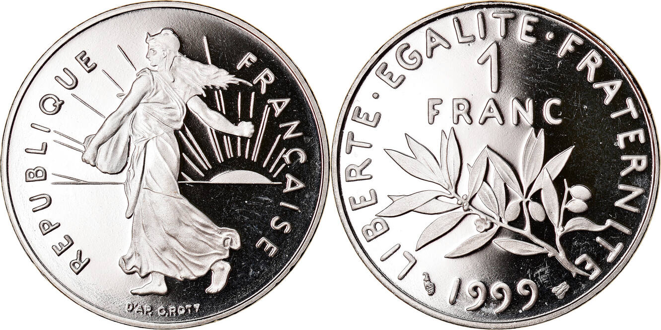 France Franc 1999 Paris Coin, Semeuse, Paris, Proof, Nickel, KM:925.1 MS(65-70) | MA-Shops