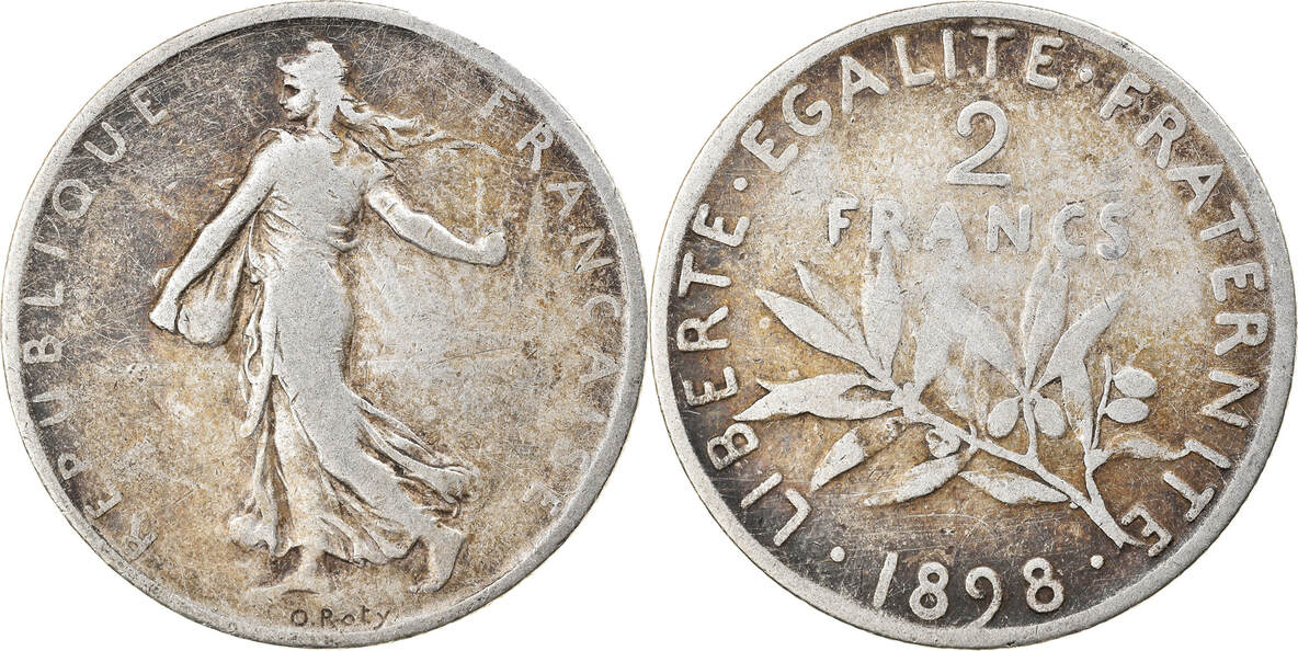 France 2 Francs 1898 Paris Coin, Semeuse, Paris, Silver, KM:845.1 VF(30 ...