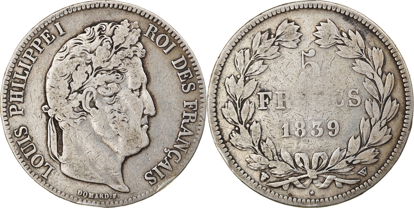 France 5 Francs 1839 W Coin, Louis-Philippe, Lille, Silver VF(30-35 ...