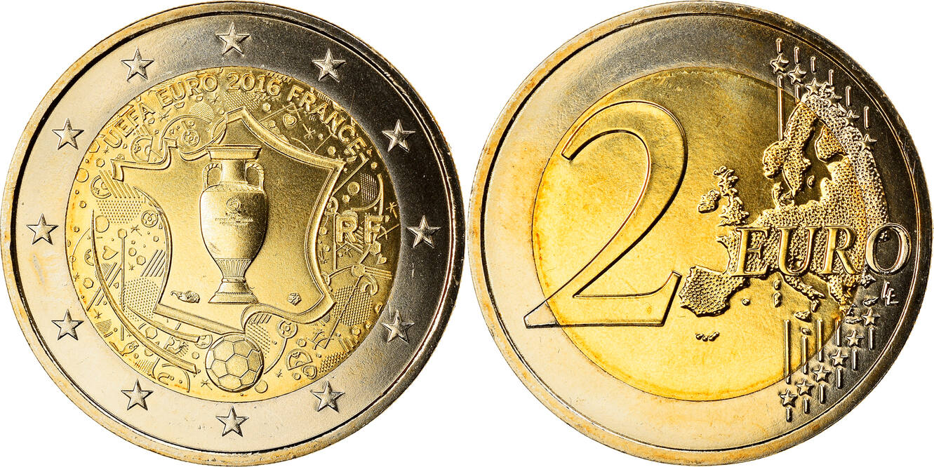 France 2 Euro UEFA Euro 2016, BU, Bi-Metallic, Gadoury:24 MS(60-62 ...