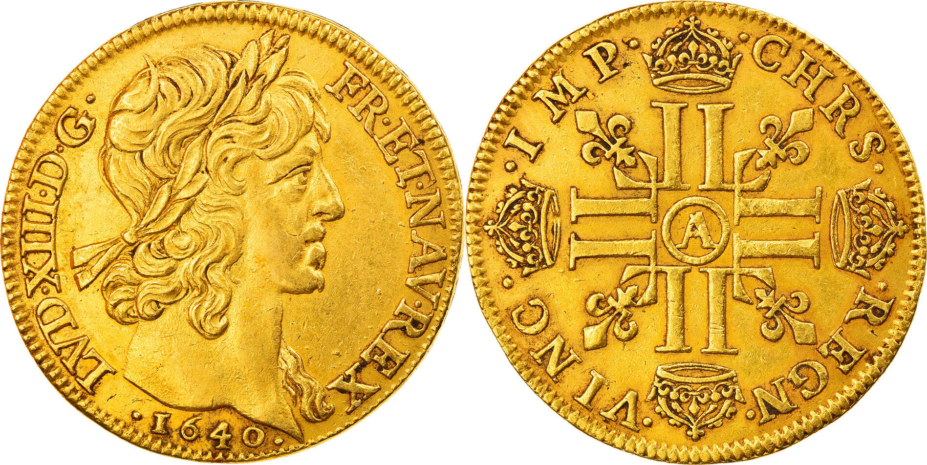 France 2 Louis D'or 1640 A Coin, Louis XIII, Double Louis d'or, Paris ...