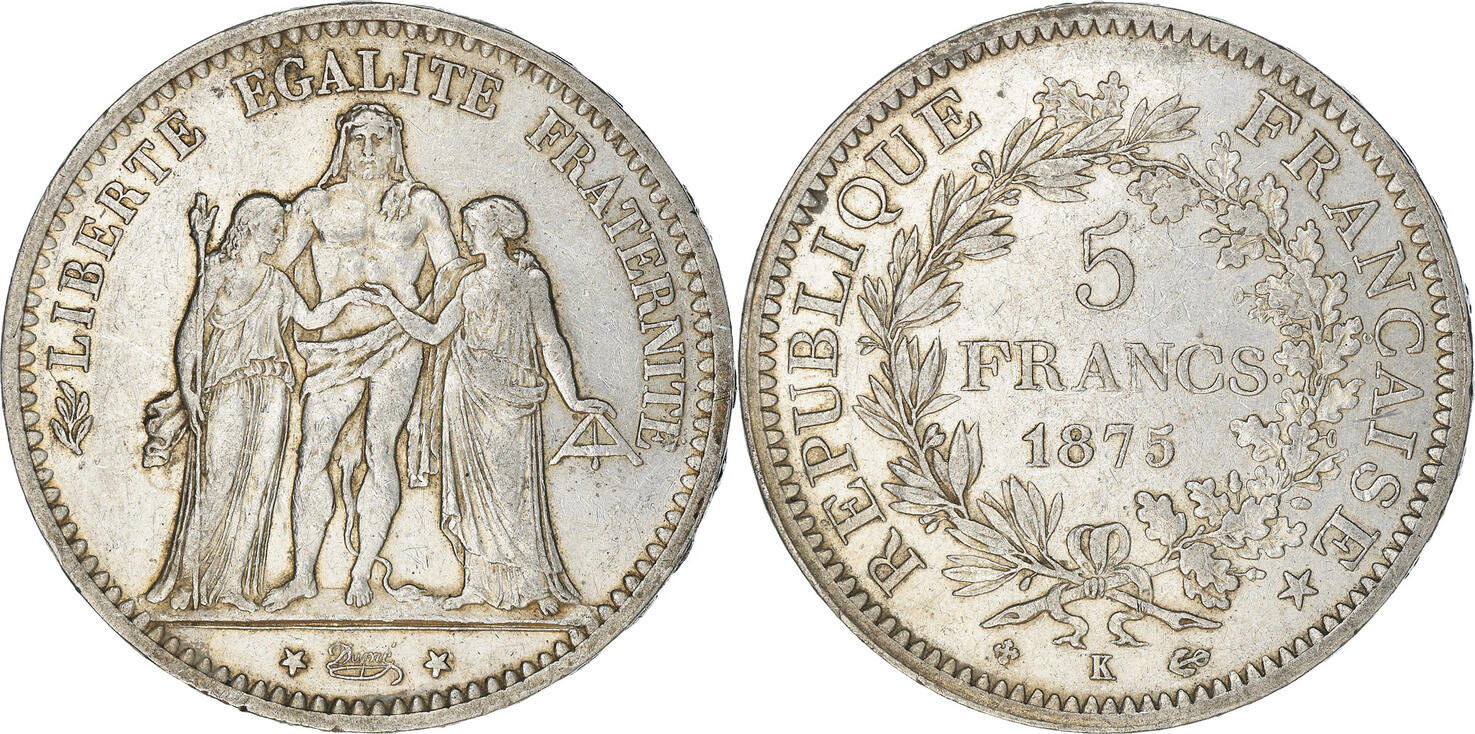 France 5 Francs 1875 K Coin, Hercule, Bordeaux, Silver, KM:820.2 AU(50 ...